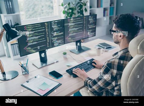 Photo Of Confident Busy Programmer Wear Spectacles Typing Keyboard