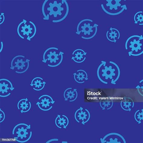 블루 기어 및 작업 흐름 개념 아이콘 파란색 배경에 고립 된 완벽 한 패턴으로 화살표 기어 다시 로드 기호입니다 벡터 일러스트 개념에 대한 스톡 벡터 아트 및 기타 이미지