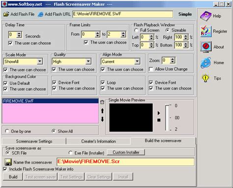 SWF Screensaver Maker Main Window Tutorialsguides Package