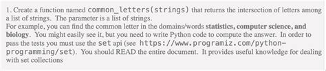 Solved 1 Create A Function Named Commonlettersstrings