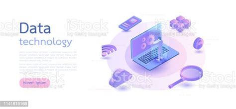 아이소메트릭 디지털 기술입니다 빅 데이터 클라우드 정보 스토리지 글로벌 전송 기술 웹 디자인 배너 및 프레젠테이션 아이소메트릭 벡터 일러스트입니다 3차원 형태에 대한 스톡