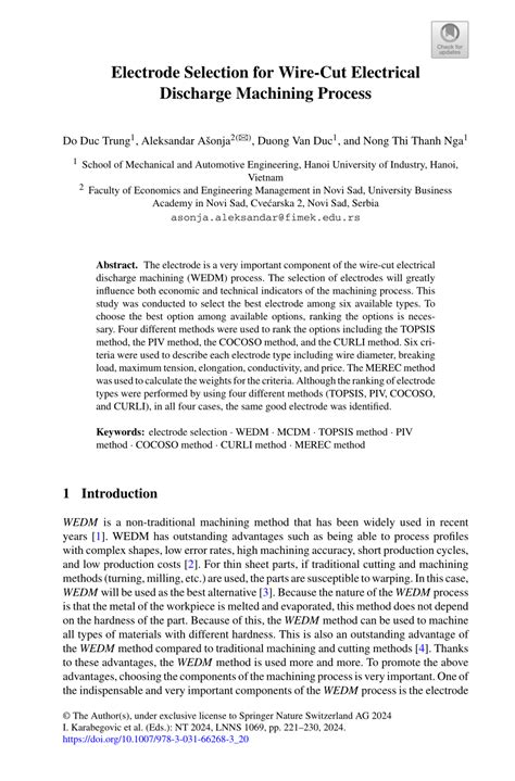 Pdf Electrode Selection For Wire Cut Electrical Discharge Machining