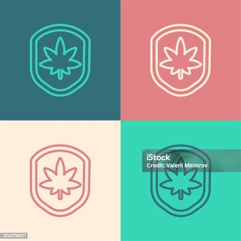 팝 아트 라인 방패와 마리화나 또는 대마초 잎 아이콘 색상 배경에 고립 마리화나 합법화 대마 기호 벡터 일러스트레이션 건강 진단에 대한 스톡 벡터 아트 및 기타 이미지