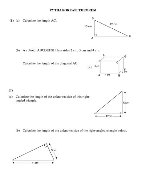 Pythagorean Theorem Pdf Triangle Length