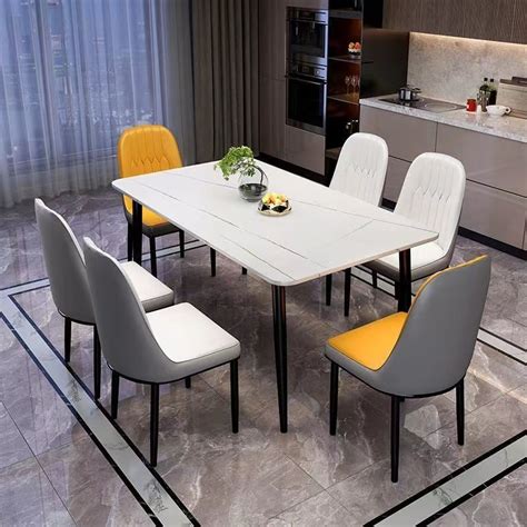 意式輕奢巖闆餐桌椅組閤現代簡約小戶型長方形出租屋餐桌喫飯桌子 蝦皮購物