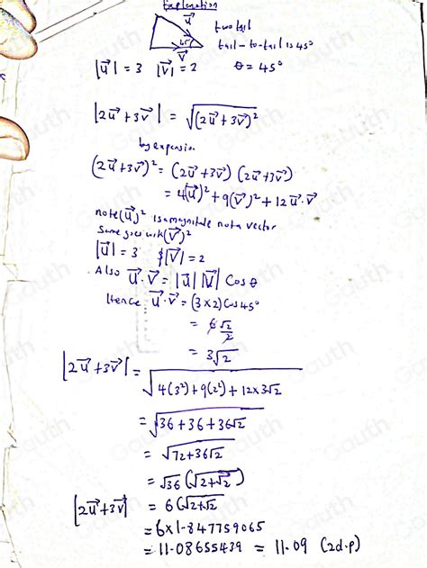 Solved Vector U3 Vector V2 And The Angle Between Vector U And
