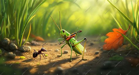 Woods Summer Ground Level Whimsical Grasshopper Ai Generated Image