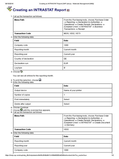Creating An Intrastat Report Sap Library Materials Management Mm Pdf Printer