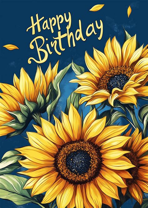 Artisan Sunflowers Happy Birthday Card Instant Download Card Print