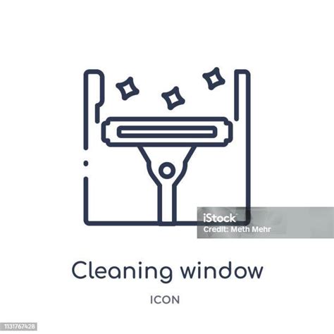 청소 개요 모음에서 선형 청소 창 아이콘 흰색 배경에 고립 된 얇은 라인 청소 창 벡터 청소 창 유행 그림 가사 집안일에 대한