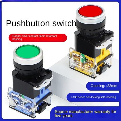 22mm Push Button Switch La38 11bn Start Stop Self Reset Self Locking Round Flat Head Power