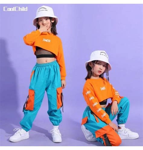 힙합 소녀 크롭탑 대비 카고 바지 재즈 조거 스트리트웨어 스웻셔츠 키즈 스트리트 댄스 치어리더 의류 세트 티몬