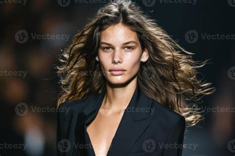 Confident Female Model Walking On Fashion Show Runway 53186072 Stock