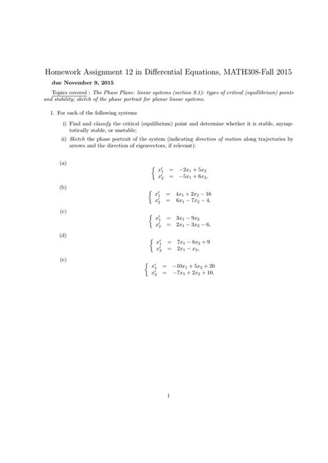 Homework Assignment 12 In Differential Equations Math308 Fall 2015
