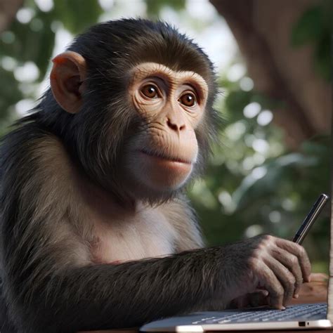 Cute Monkey Doing Math With Calculator And Computer Premium Ai