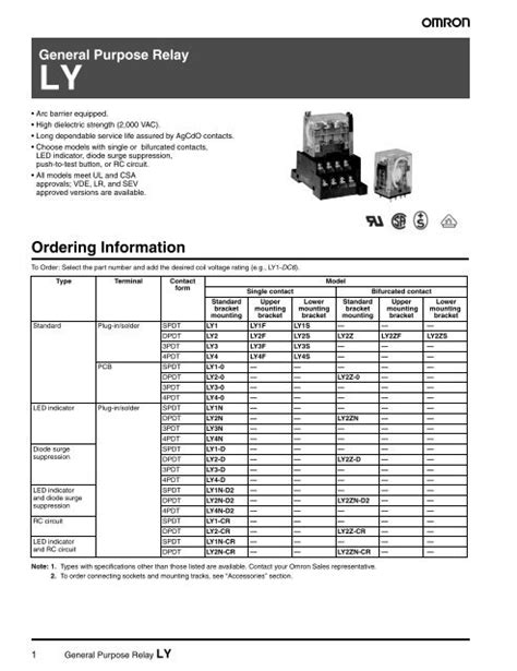 Ly General Purpose Relay Data Sheet Senior Design
