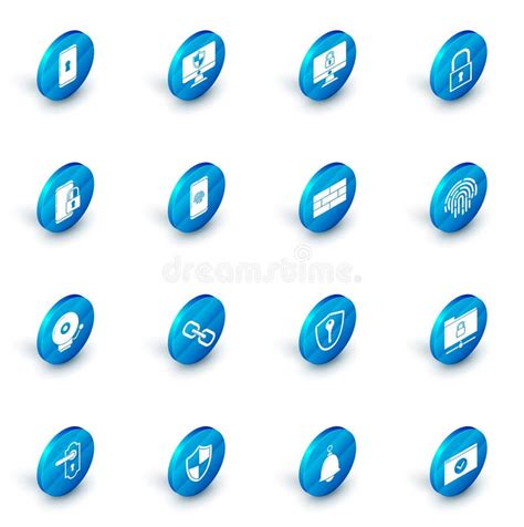 Set Computer Monitor And Shield Lock Computer Screen Smartphone With Closed Padlock Ringing