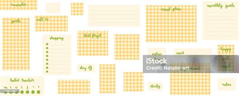 필수 디지털 스티커를 사용할 준비가 되었습니다 불렛 저널링 또는 계획을 위한 디지털 메모 용지 및 스티커 체크 무늬 배경에 손글씨 벡터 아트 Bullet Journal에