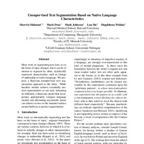 Unsupervised Text Segmentation Based On Native Language Characteristics Acl Anthology
