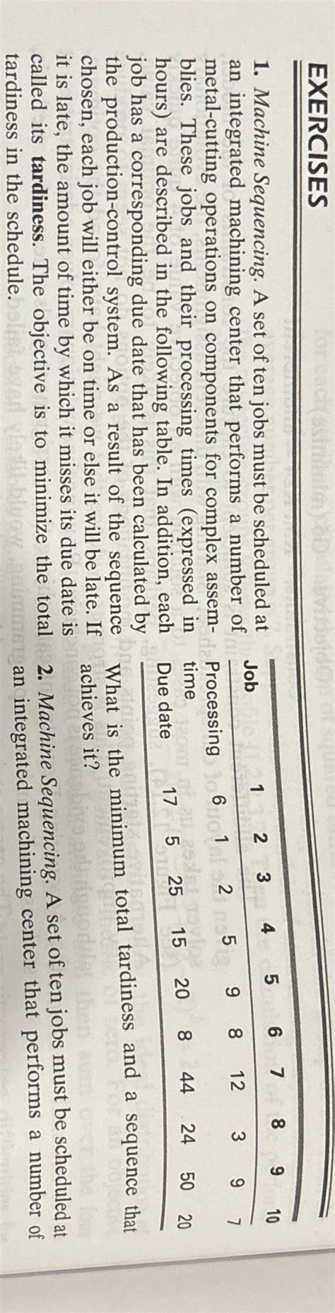 Solved Exercisesmachine Sequencing A Set Of Ten Jobs Must