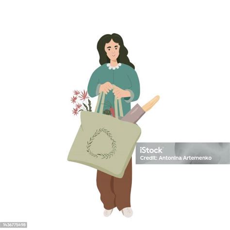 에코 쇼핑백을 가진 젊은 여성 지속 가능한 생활 벡터 일러스트 레이 션 가방에 대한 스톡 벡터 아트 및 기타 이미지 가방 고객 나름 Istock