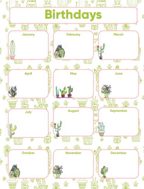 10 Best Printable Birthday Chart Pdf For Free