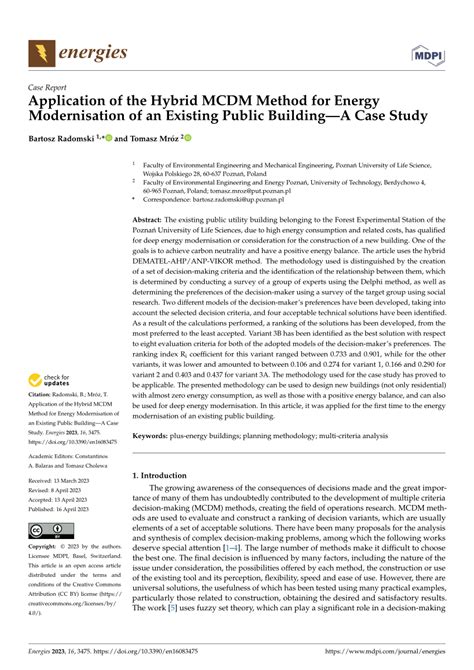 Pdf Application Of The Hybrid Mcdm Method For Energy Modernisation Of An Existing Public