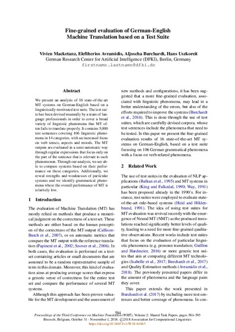 Pdf Fine Grained Evaluation Of German English Machine Translation Based On A Test Suite