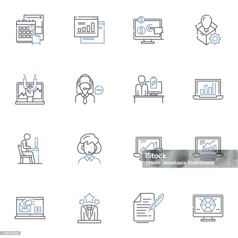 기술 및 발전 라인 아이콘 컬렉션입니다 혁신 로봇 공학 증강 가상 자동화 나노 기술 양자 벡터 및 선형 일러스트레이션 사이버