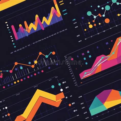 Colorful Data Visualization With Graphs And Charts On Dark Background Showcasing Trends And
