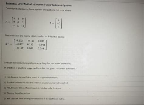 Solved Problem Direct Methods Of Solution Of Linear Chegg Com