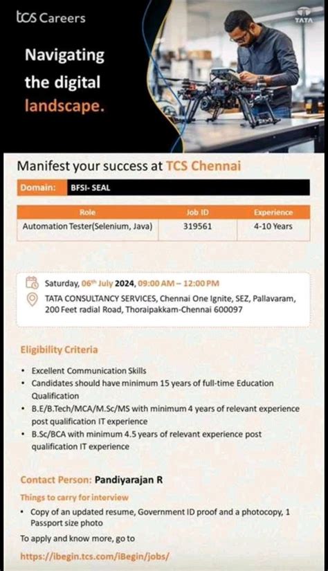 S Choudhary On Linkedin Walk In Drive For Automation Test Engineer Tcs Chennai