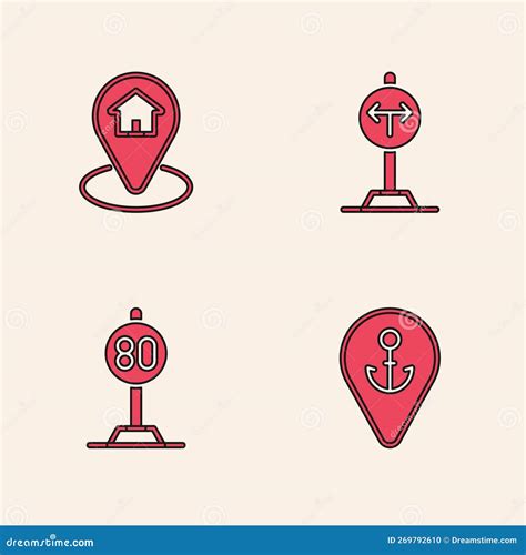 Set Location With Anchor House Fork In The Road And Speed Limit