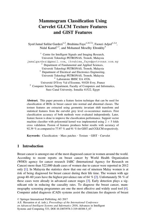 Pdf Mammogram Classification Using Curvelet Glcm Texture Features And