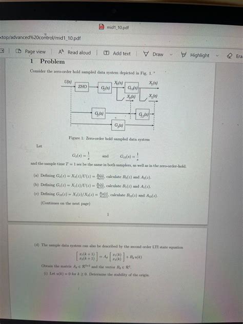 Consider The Zero Order Hold Sampled Data System