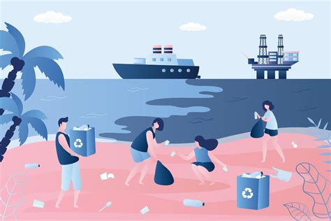 Premium Vector Tanker And Oil Platform Pollute Ocean Ecology Problems Concept Global Pollution