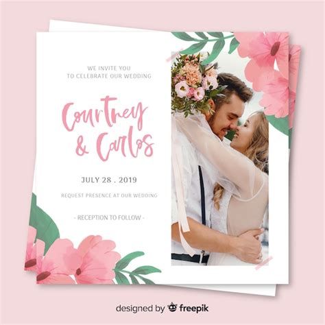 Invitation De Mariage Floral Avec Photo Vecteur Gratuite