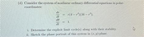 Solved D Consider The System Of Nonlinear Ordinary