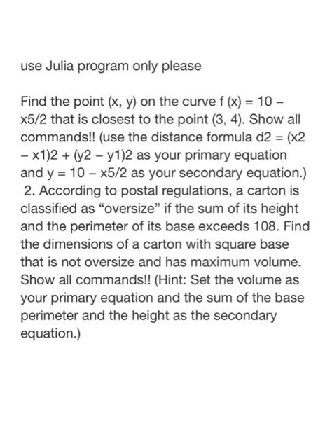 solved use julia program only please find the point x y on