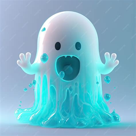 거품이 있는 만화 팬텀 악마 무서운 얼굴 표정을 가진 신비로운 비명을 지르는 괴물 친절한 아기 괴물 인공 지능 생성 그림 으스스한 팬텀 영혼 죽은 기뻐 악마 어린이 아기