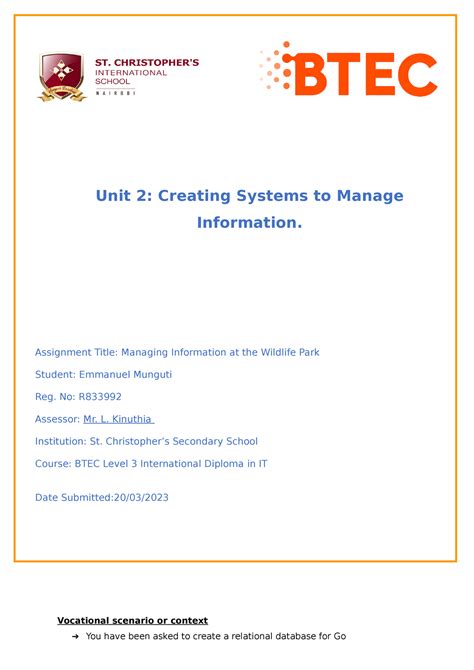 unit 2 creating systems to manage information b c assignment title