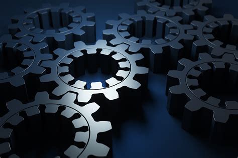 파란색 배경에 금속 기어의 클로즈업입니다 3d 렌더링 그림입니다 0명에 대한 스톡 사진 및 기타 이미지 0명 강철 개념 Istock