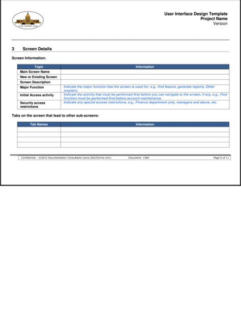 Sdlcforms User Interface Design Template