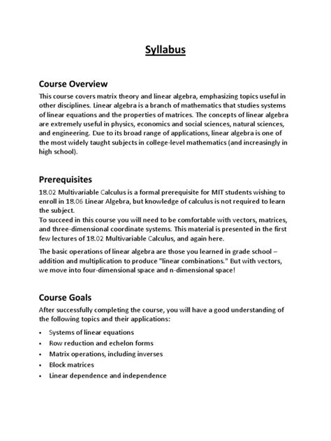 Linear Algebra Ii Syllabus Linear Algebra Linear Map Free 30