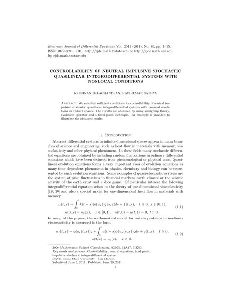 Pdf Controllability Of Nonlocal Impulsive Stochastic Quasilinear Integrodifferential System