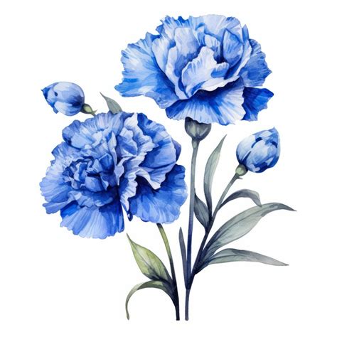 Premium Photo Blue Carnation Flowers Watercolor Clipart Tattoo
