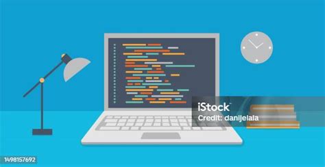 Pemrograman Dan Pengkodean Perangkat Lunak Pada Konsep Layar Komputer Ilustrasi Stok Unduh