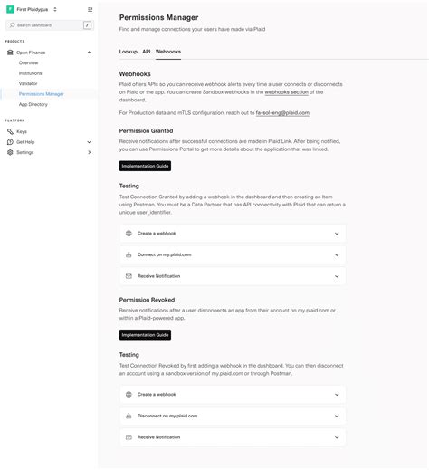 Dashboard Overview Plaid Docs