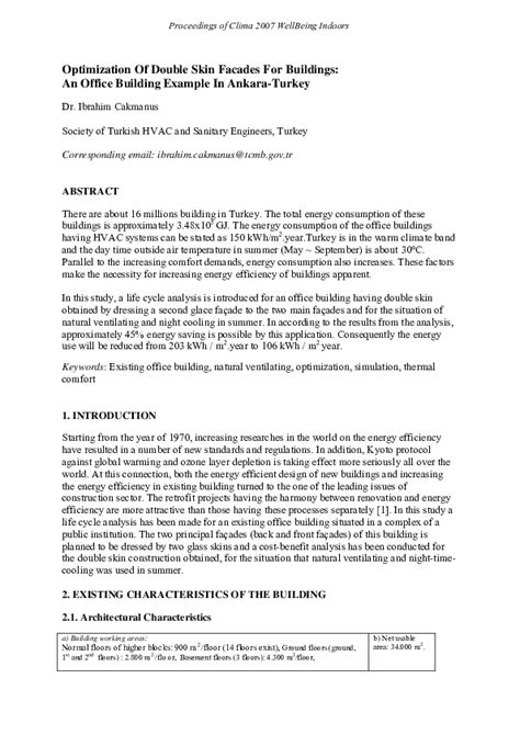 Pdf Optimization Of Double Skin Facades For Buildings An Office Building Example In Ankara Turkey