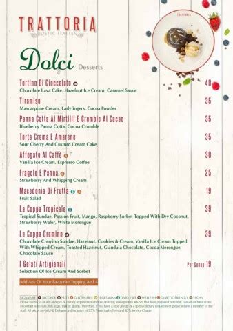 Trattoria Dessert Menu October 2020